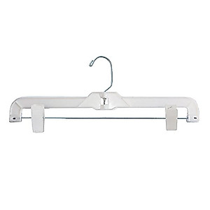 NAHANCO 1600PCLH Plastic Skirt/Pant Hangers, Heavy Weight with Long Hook and Plastic Clips, 14" White Hi-Impact (Pack of 100)