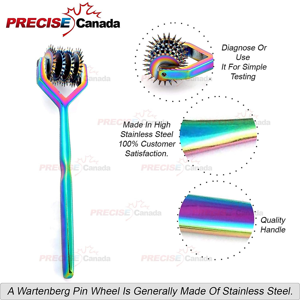 PRECISE CANADA Wartenberg Pinwheel, 4 Heads Pin Wheel Rainbow Color