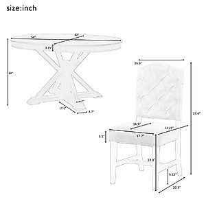 P PURLOVE 5 Pieces Round Dining Table Set for 4, Wood Extendable Table and 4 Upholstered Chairs for Dining Room and Living Room, Farmhouse Dining Set (Natural Wood Wash)