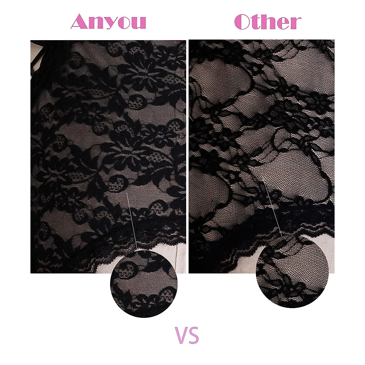 Anyou Plus size Lingerie for Women Stretchy Black Lace Teddy with Stockings Size XXL