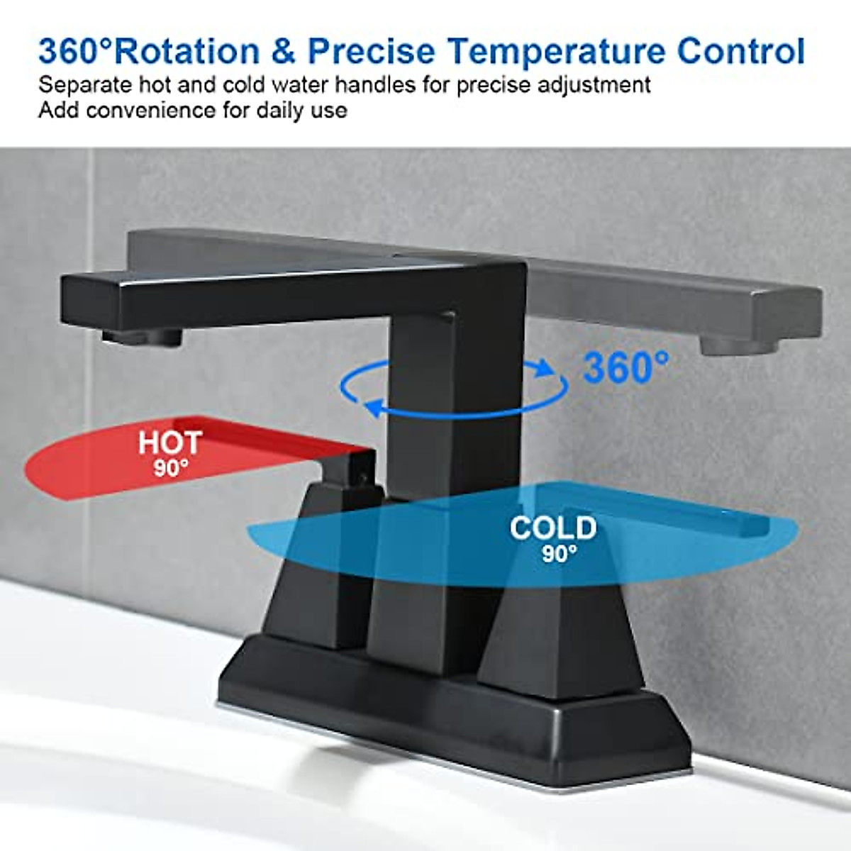 BRAVEBAR 4in Black Bathroom Faucet - 2 Handles Centerset Faucet Bathroom 2 or 3 Hole Bathroom Vanity Sink Faucets with Pop-up Drain | 360° Swivel Spout Leadfree Bathroom Faucet Matte Black