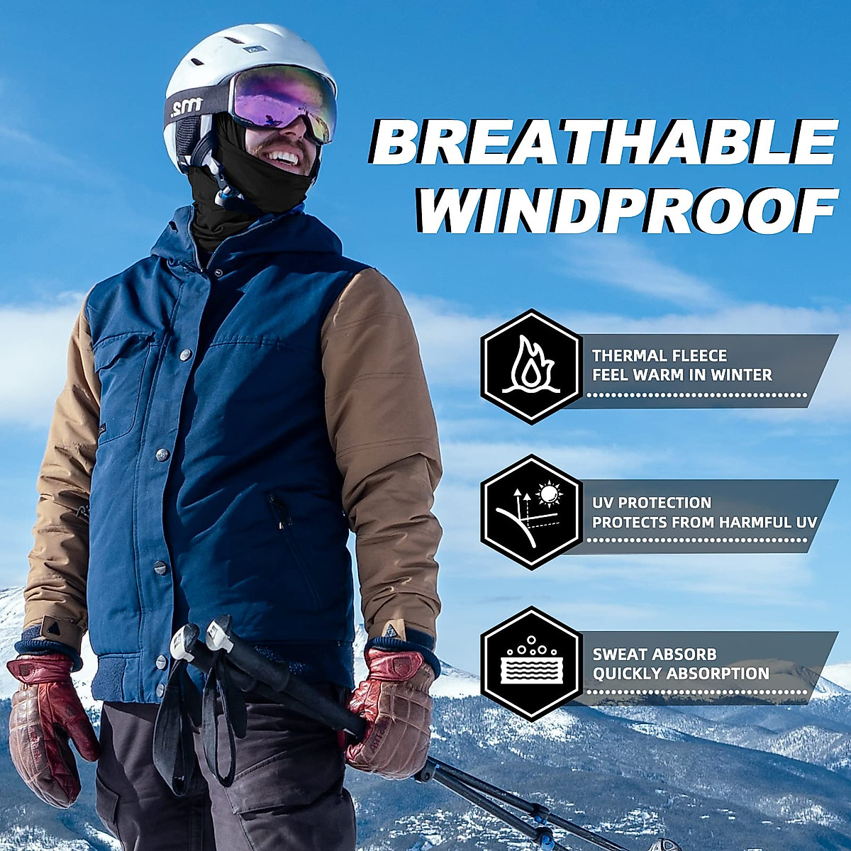 ROCKBROS Windproof Thermal Balaclava Ski Mask for Cycling, Running, Skiing - Men's and Women's