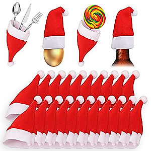 Kalekey 24 Pack Christmas Mini Hat Tableware Holders Christmas Socks Decorations Spoon Fork Bag Candy Pouch Bag for Xmas Party Tree Dinner Table Home Ornaments