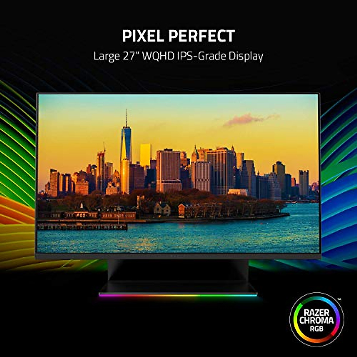 Razer Raptor 27" Gaming Monitor: WQHD (2560x1440) - IPS-Grade - 144Hz - 1ms Response - HDR 400 - NVIDIA G-Sync Compatible & AMD FreeSync - Solid Aluminum Base Chroma RGB - 5 Flat Cables in Box