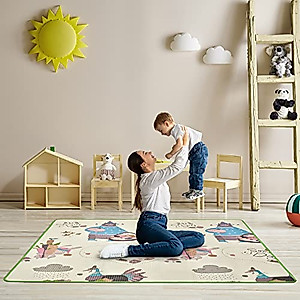 WHITEMPTER Baby Play Mat, Large Waterproof Activity Playmatfor Baby, Easy to Clean, Anti-Slip Reversible Foam Playmat for Baby Toddlers Kids, Double Cartoon Design, 50" x 50"