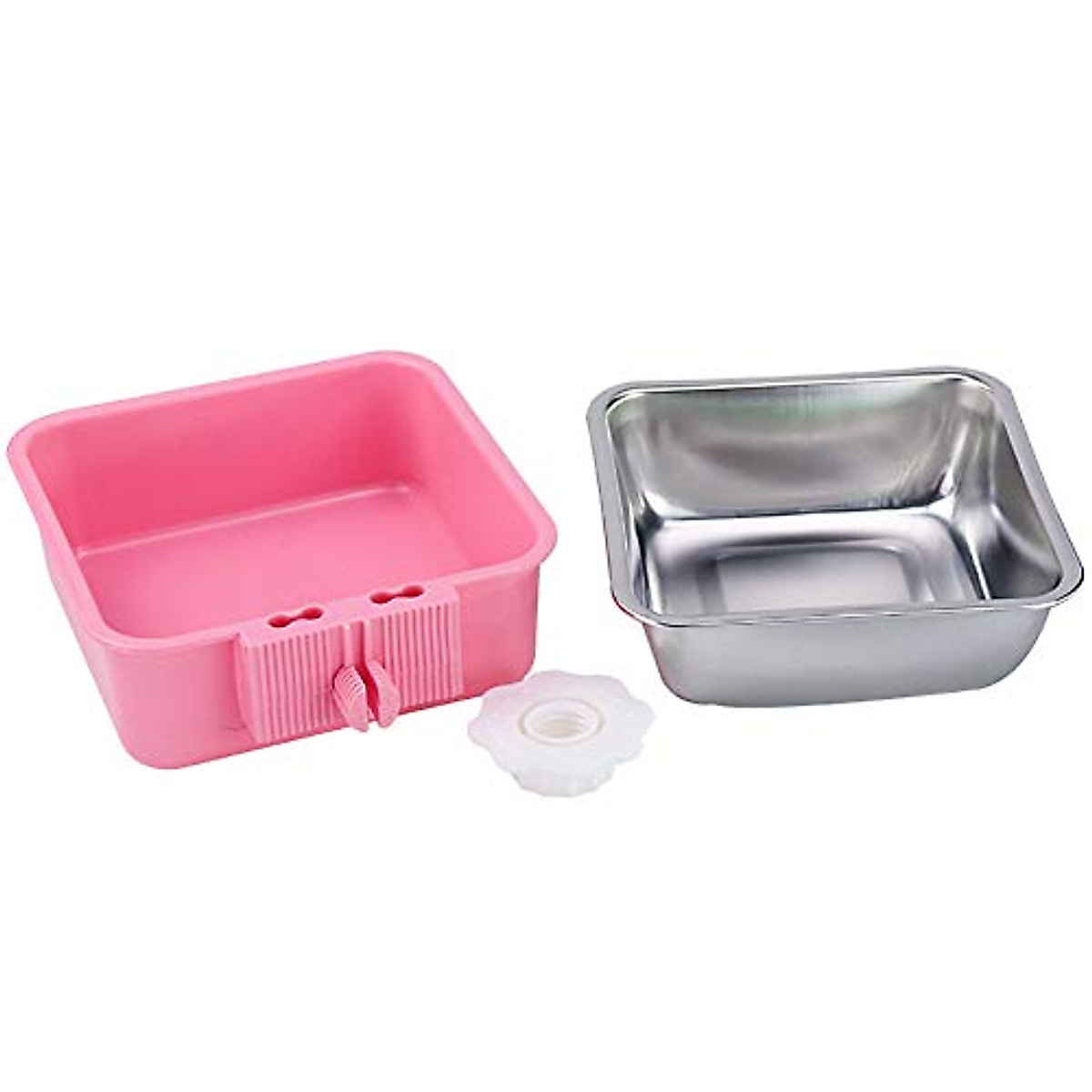 Crate Dog Bowl, Removable Stainless Steel Water Food Feeder Bowls Hanging Pet Cage Bowl Cage Coop Cup for Dogs Cats Puppy Rabbits Bird and Small Pets (Samll (Pack of 3), Square (Blue+Green+Pink))