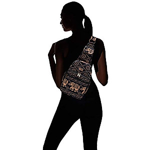 Women sling bag Elephant canvas large boho backpacks bohemian Crossbody bag (Black)