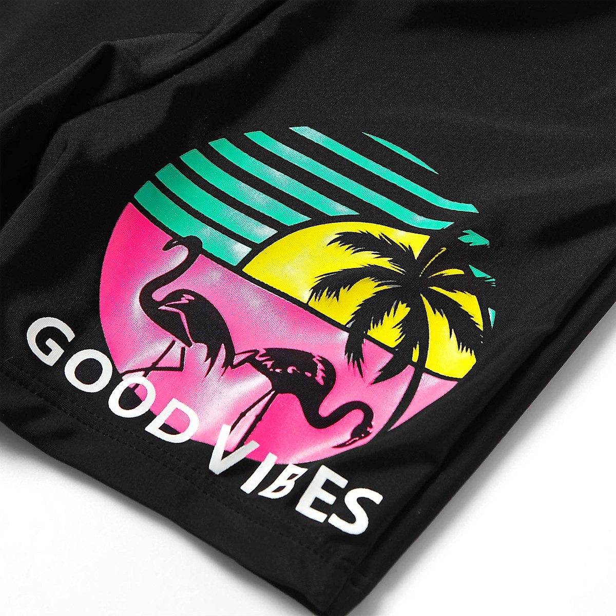 IFFEI Mommy and Me Swimsuits One Piece Good Vibes Printed Family Matching Swimwear Monokini Bathing Beach Wear Black Women: L