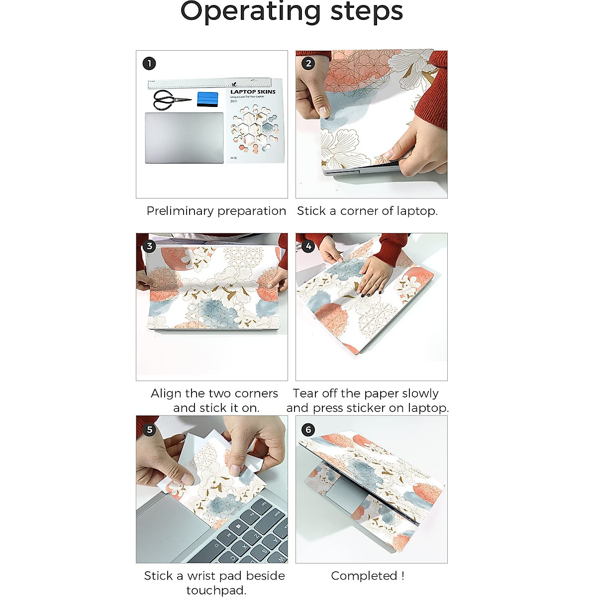 Newplenty Laptop Skin Sticker,13.3 14 15 15.4 15.6 inch Laptop Skins,Universal Vinyl Decal,Dustproof Scratch Resistant Reusable Cover Protector with Free 2 Wrist Pads (Flower 3)