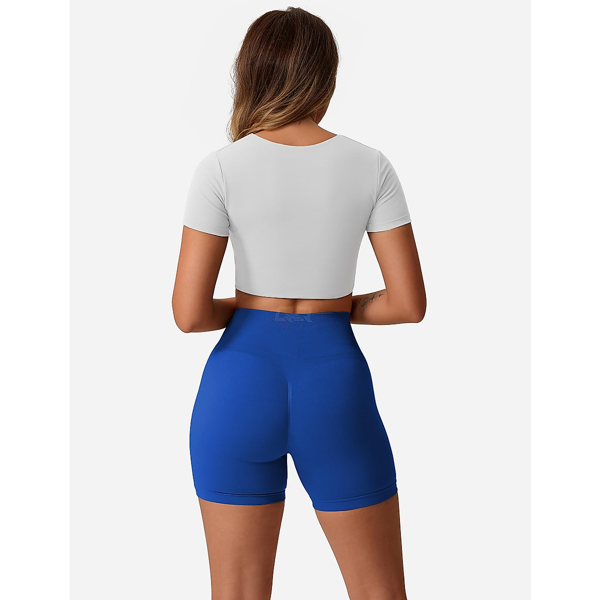 QOQ Workout Shorts Womens Seamless Scrunch Gym Shorts High-Waisted Butt Lifting Fitness Shorts Solid Blue M