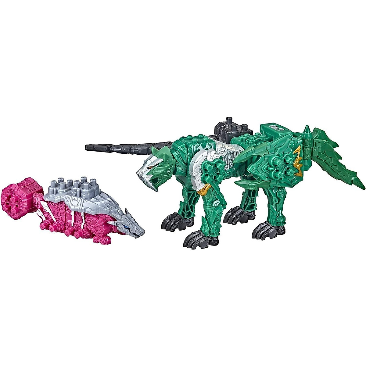 Power Rangers Dino Fury Pink Ankylo Hammer and Green Tiger Claw Zord Toys for Kids Ages 4 and Up Zord Link Mix-and-Match Custom Build System