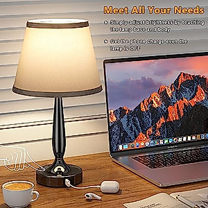 Kakanuo Touch Table Lamp for Bedroom, Small Bedside Lamp with USB C Charging Port, 3 Way Dimmable Touch Control Nightstand Lamp for Living Room and Office, LED Bulb Included