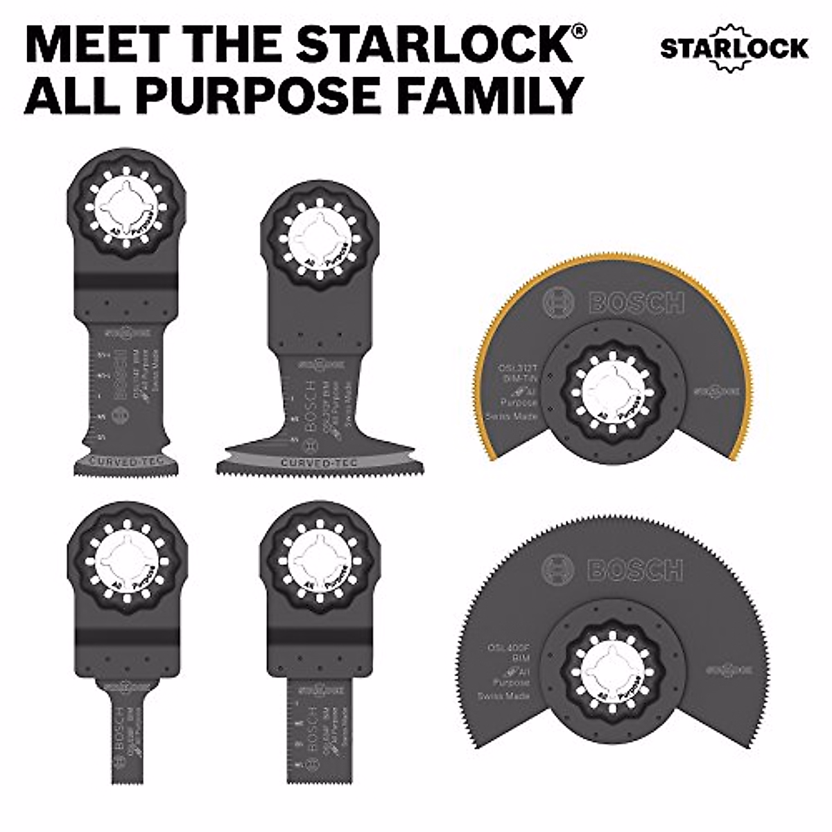 BOSCH OSL312T 3-1/2 In. Starlock Oscillating Multi Tool Grout & Abrasive Titanium-Coated Bi-Metal Segmented Saw Blade for Applications in Wood, Wood with Nails, Drywall, PVC, Metal (Nails and Staples)