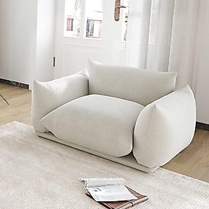 JACH Mid-Century Modern Comfy Sofa Couch with Thick Cushion, Chenille Single Accent Chair Deep Seat Couches, 50" Plush Sofas Furniture for Small Spaces Living Room Bedroom Office Apartment, White