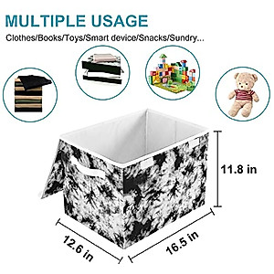 CaTaKu Tie Dye Black Storage Bins with Lids and Handles, Fabric Large Storage Container Cube Basket with Lid Decorative Storage Boxes for Organizing Clothes