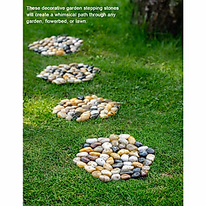 6 PCS River Rock Stepping Stones Outdoor, 9.5 Inch Hexagon Pavers Pebbles Polished Gravel for Garden Walkway