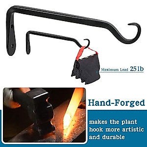 Worth Garden 6-Pack 7" Plant Hanger Bracket - Forged Wrought Iron Powder-Coated Heavy Duty Wall Hook - Black Plant Hanging Hooks - Durable and Stable for Bird Feeders, Planters Indoor & Outdoor