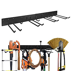 Qualward Garage Storage Wall Shelving Tool Organizer Rack Wall Mounted, Heavy Duty Wall Shelf Max 200 lbs Tool Hangers for Yard Tools, Shovels, Rakes, Brooms, Cords, Hoses, Ropes