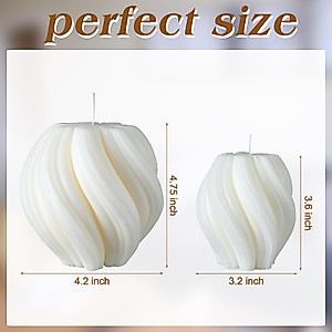 MTLEE 2 Pcs Spiral Swirl Candle Large Aesthetic Pillar Scented Soy Wax Twirl Candle Elegant Decorative Candles Beautiful Housewarming Gift for Home Room Bedroom Shelf Decor (White)