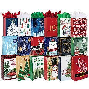 24 Large Christmas Gift Bags Bulk With Handles, 26 Tissue Paper and 60 Count Christmas Gift Tags Set-24 Assorted Designs Big Size Sacks Set For Wrapping Xmas Holiday Presents