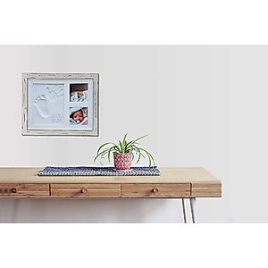 Baby Mushroom Farmhouse Baby Hand & Footprint Picture Frame Keepsake Kit - Rustic 9" x 11" Distressed Wood Frame, Clay, & Stencil for Newborns, New Mom, Registry Gift