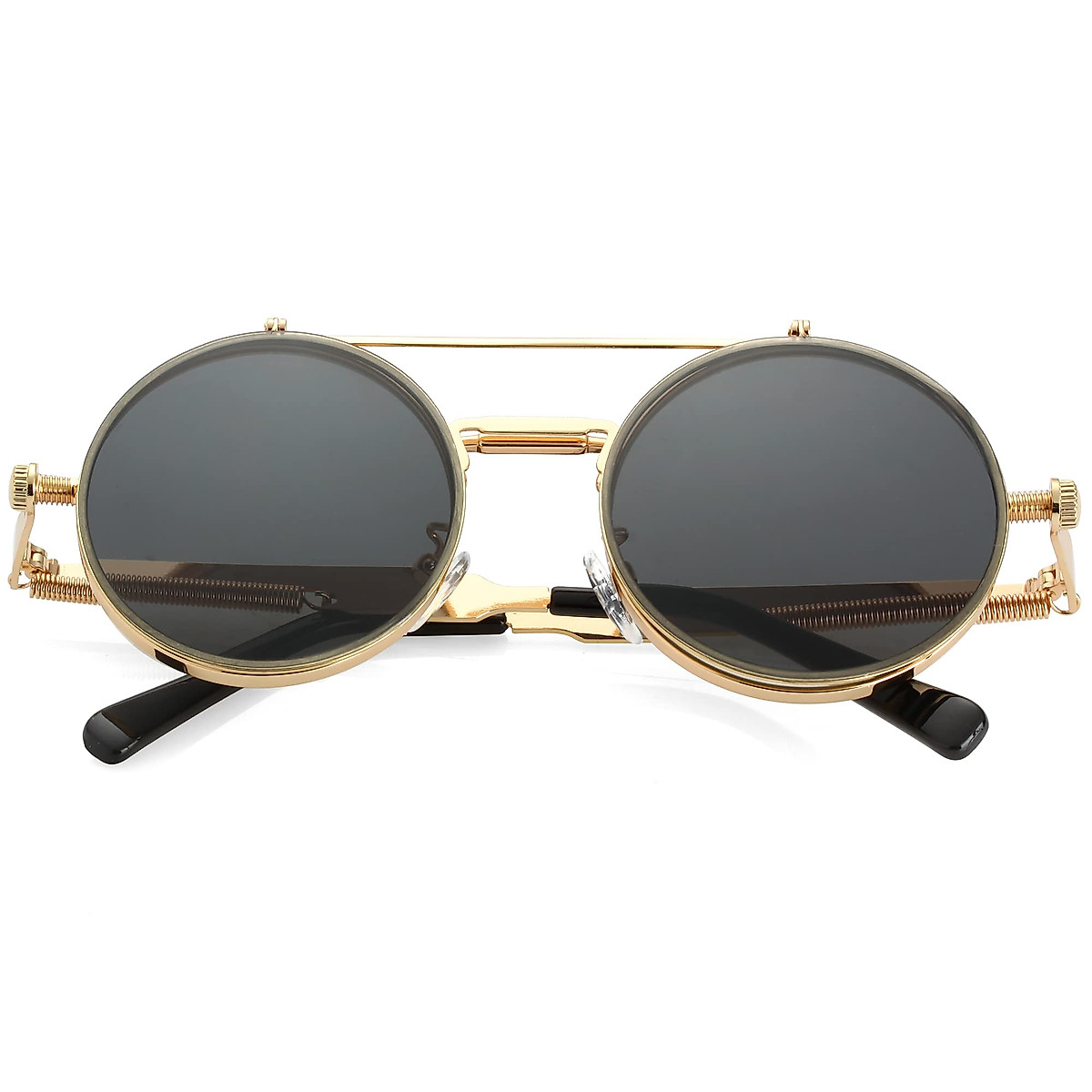 Kursan Vintage Round Flip Up Sunglasses for Women Men Hippie Style Circle Sun Glasses (Gold/Black)