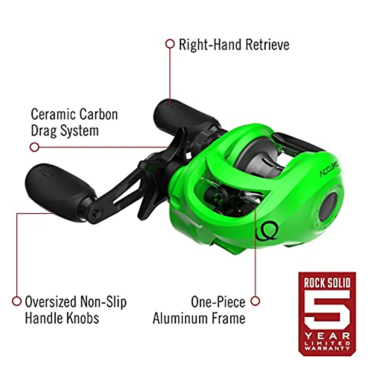 Quantum Accurist Baitcast Fishing Reel, Size 100 Reel, Right-Hand Retrieve, Oversized Non-Slip Handle Knobs and Continuous Anti-Reverse Clutch, One-Piece Aluminum Frame, 7.0:1 Gear Ratio, Green