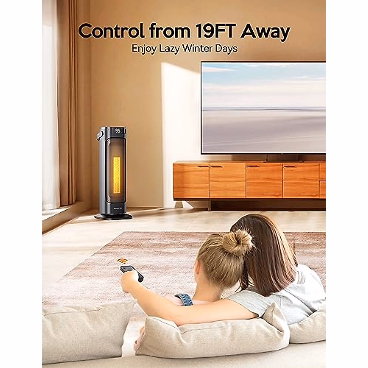 VAGKRI 24"Space Heater, 1500W Portable Electric Heater with Thermostat, Remote, 3 Modes, Timer, Oscillating, Overheating & Tip-Over Protection, Fast Ceramic Heater for Bedroom Office Garage Indoor Use