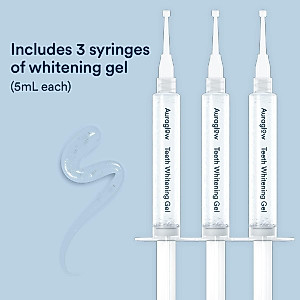 Auraglow 35% Teeth Whitening Gel Syringe Refill Pack, 35% Carbamide Peroxide, 30 Whitening Treatments, (3) 5mL Whitening Gel Syringes, Sensitive Teeth Whitening