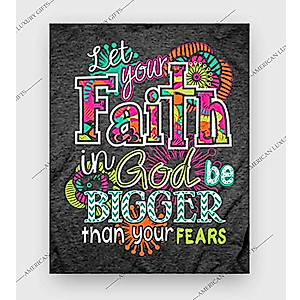 “Faith In God-Bigger Than Fears”-Inspirational Wall Art Sign-8 x 10" Shabby Chic Abstract Poster Print-Ready to Frame. Home-Bedroom-Office-Dorm-Church Décor. Perfect Christian Gift for Teens!