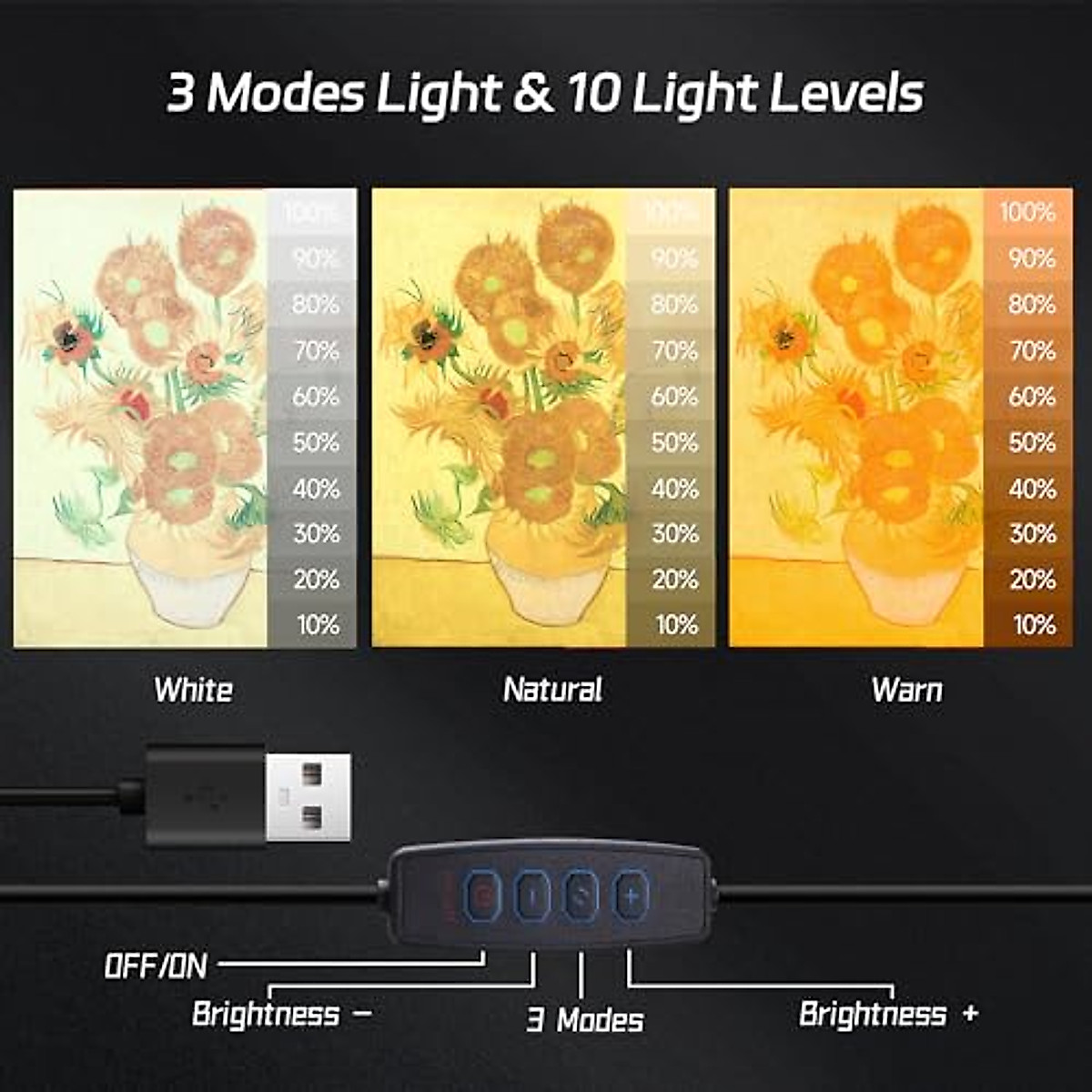 ESUE Idea Art Design Night Light for Kids or Family, Picture Desk Lamp, 8.6 inch Bedside Table Lamp, 3 Light Modes Dimmable Desktop LED for Living Room Home Office Gifts (VG-Sunflowers)