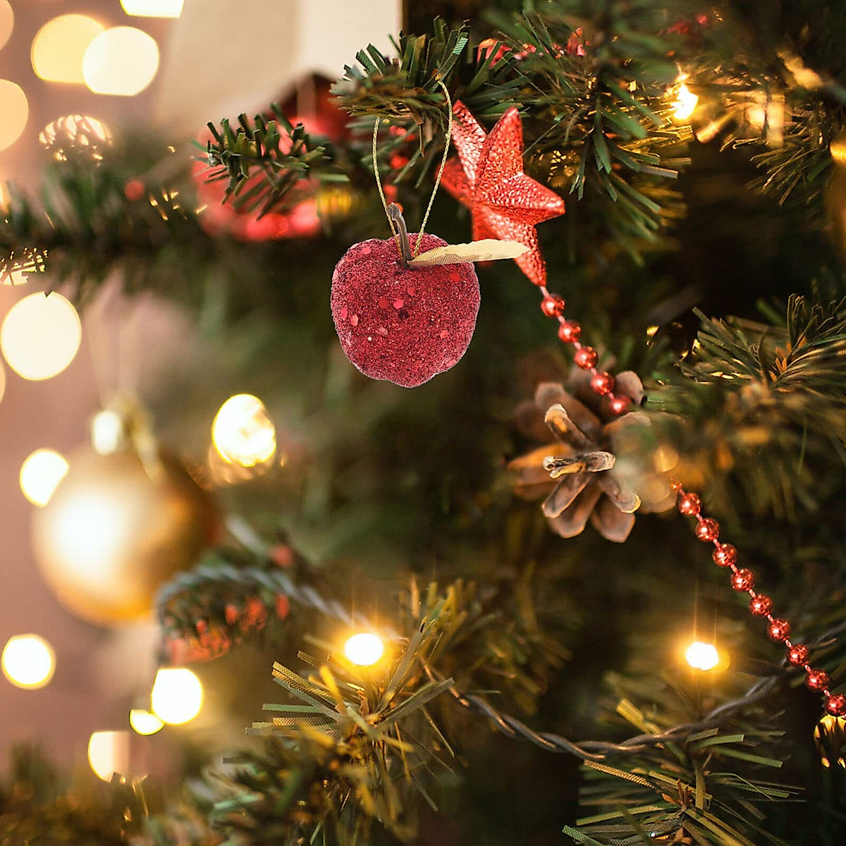 LIOOBO Mini Red Apple Ornaments: 20pcs 1.9in Christmas Tree Apple Baubles, Small Apple Hanging Ornaments, Apple Decor for Xmas Party Holiday Decoration