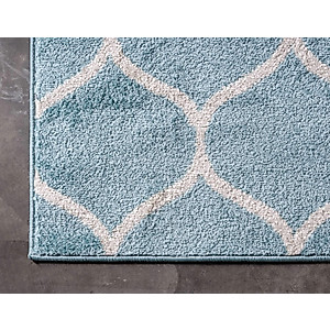 Unique Loom Trellis Frieze Collection Area Rug - Rounded (5' 1" x 8', Light Blue/ Ivory)