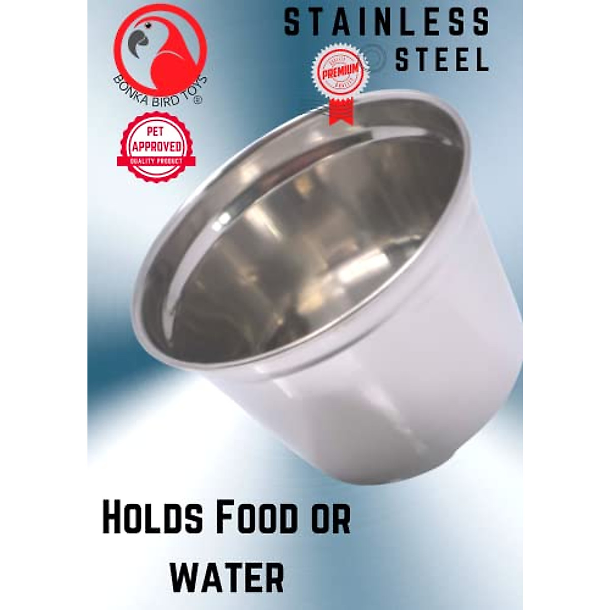 Bonka Bird Toys 800128 Parrot Stainless Steel Water 16oz Cup Cage Seed Feed Bowl
