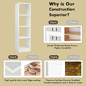 Tangkula 4 Cube Bookshelf, Freestanding 5 Tier Open Bookcase, Modern Cube Storage Organizer with Anti-toppling Device, Multipurpose Wooden Display Shelving for Living Room Study Office (1, 4-Cube)