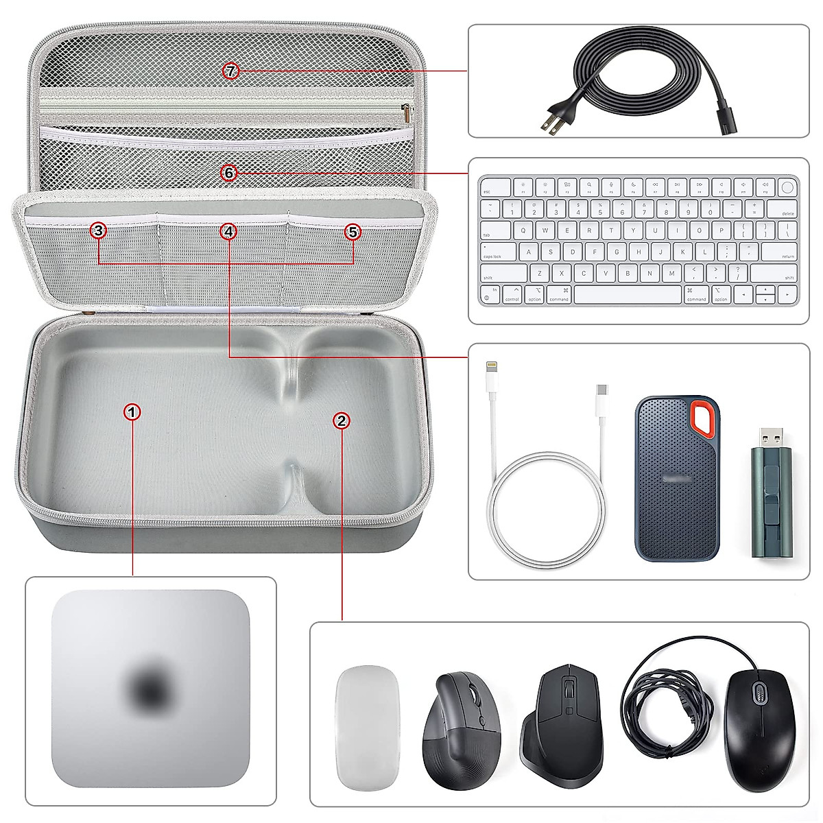 Case Compatible with Apple 2023 Mac Mini M2/ Mac Mini M1 & Mac Mini Previous Model Desktop Computer, Electronics Organizer Fits for Keyboard, Magic Mouse and Accessories (Box Only)-Gray