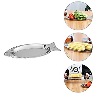 DOITOOL Fish Serving Platter Fish Shaped Plate Stainless Steel Fish Dish Metal Food Serving Trays for Meat Appetizers Dessert Fish