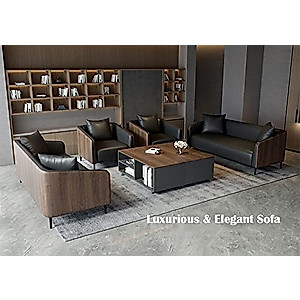 Sofa Couch Living Room Sofa with Throw Pillows Modern Faux Leather Breathable Fabric Sofa Couch Carbon Steel Support Legs High Density High Rebound Sponge Cushions for Living Room Office