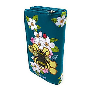 Shag Wear Large Women's Animal Wallet Vegan Leather 7" (Bumblebee Tattoo Teal)