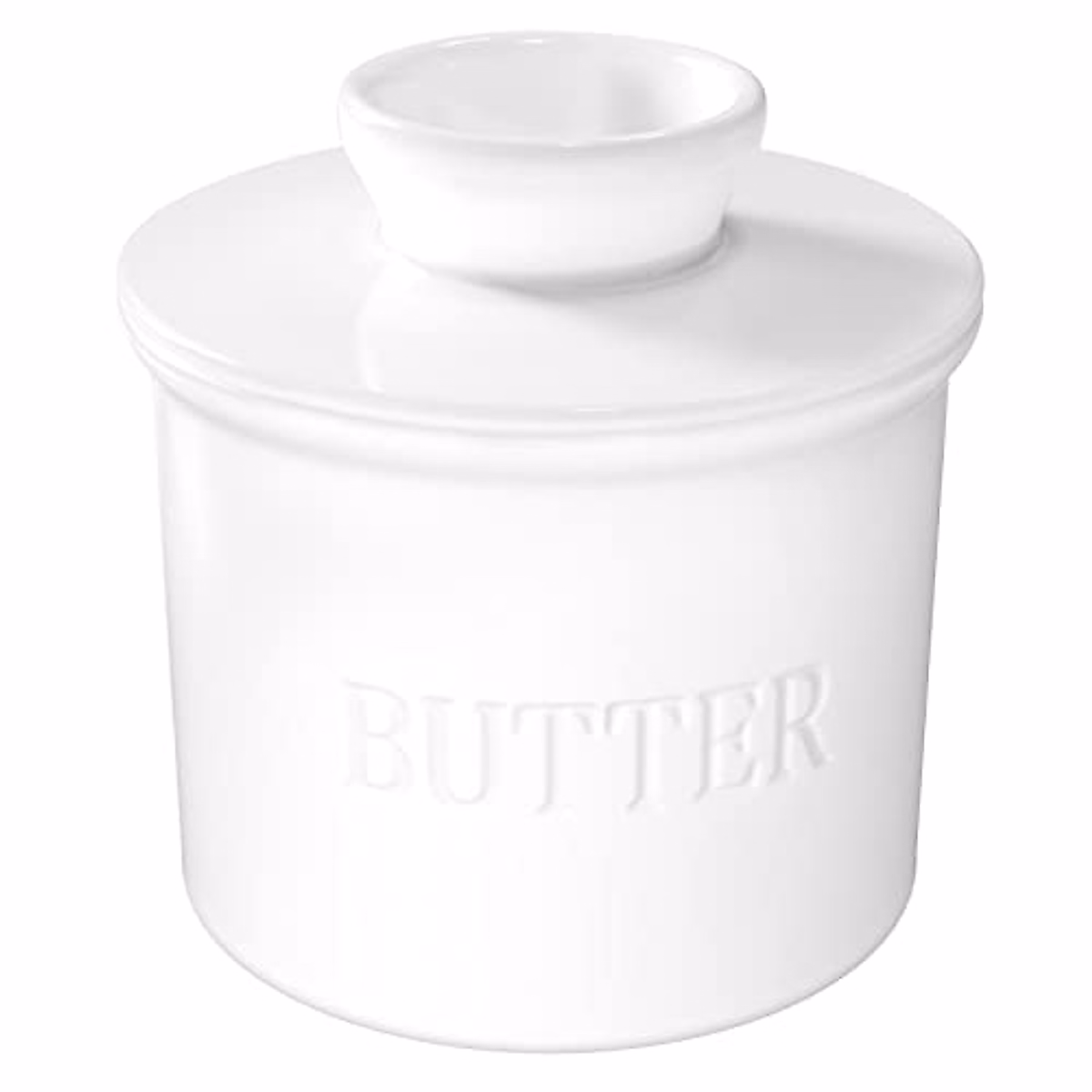 French Butter Dish, Vidalenta Porcelain Butter Crock for Counter with Water, 7.5 OZ Butter Dish with Lid Butter Keeper Country Crock Butter, Butter Holder Container for Spreadable Butter, White