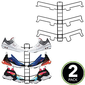 mDesign Modern Metal Shoe Organizer Display & Storage Shelf Rack - Adjustable Shelves Hang & Store Kicks, Running, Basketball, Tennis Shoes - 3 Tier, Each Wall Mount Unit Holds 6 Shoes, 2 Pack, Black