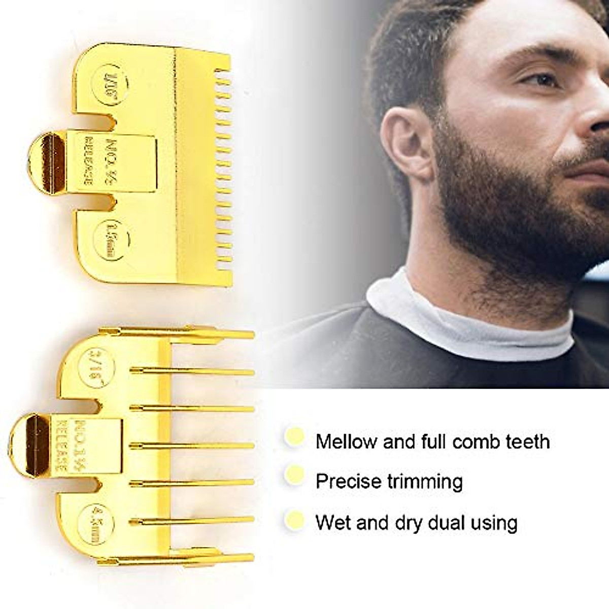 Universal Clipper Comb Attachment for, Professional Cutting Guide 1.5MM+4.5MM(electroplated plastics gold)
