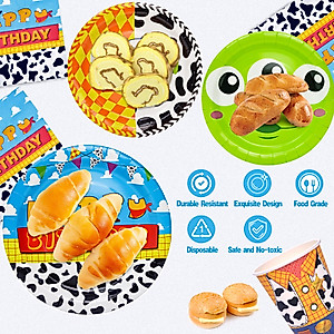 Toy Game Party Birthday Decorations, Toy Birthday Party Favors Supplies 97 Pcs Including Disposable Dinnerware Set Including Tablecloth, Paper Plates, Cups, Napkin, Serves 24 Guest