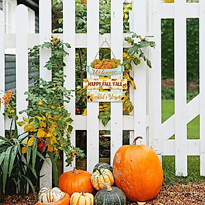 TOARTi Welcome Front Door Hanging Sign, Thankful & Blessed Pumpkin Fall Wood Plaque, Happy Fall Yall Wall Hanging for Home Wall Porch Farmhouse Harvest Thanksgiving Party Decor
