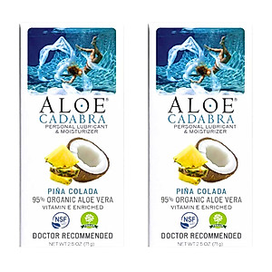 Aloe Cadabra Flavored Personal Lubricant and Vaginal Moisturizer, Organic Edible Aloe Lube for Men, Women and Couples, Non-Staining, pH Balanced, Toy Compatible (Pina Colada, 2.5 Ounces, 2 Pack)