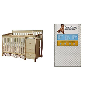 Dream On Me Jayden 4 in 1 Convertible Portable Crib w/ Changer with Dream On Me 3 Portable Crib Mattress, White