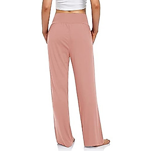UEU Women's Casual Loose Wide Leg Cozy Pants Yoga Sweatpants Comfy High Waisted Sports Athletic Lounge Pants with Pockets (Dusty Pink, Small)