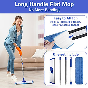 Uiifan 2 Set 18" Microfiber Mop Floor Cleaning System, Flat Mop for Hardwood Floors Commercial Mop Bulk Wet and Dust Mop with Extendable Handle, Reusable Mop Pads, Household Cleaning Tools