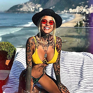 Gleyemor Polarized Round Sunglasses for Men Women Hippie Small Circle Glasses Red Yellow Lenses (Black/Clear Red)