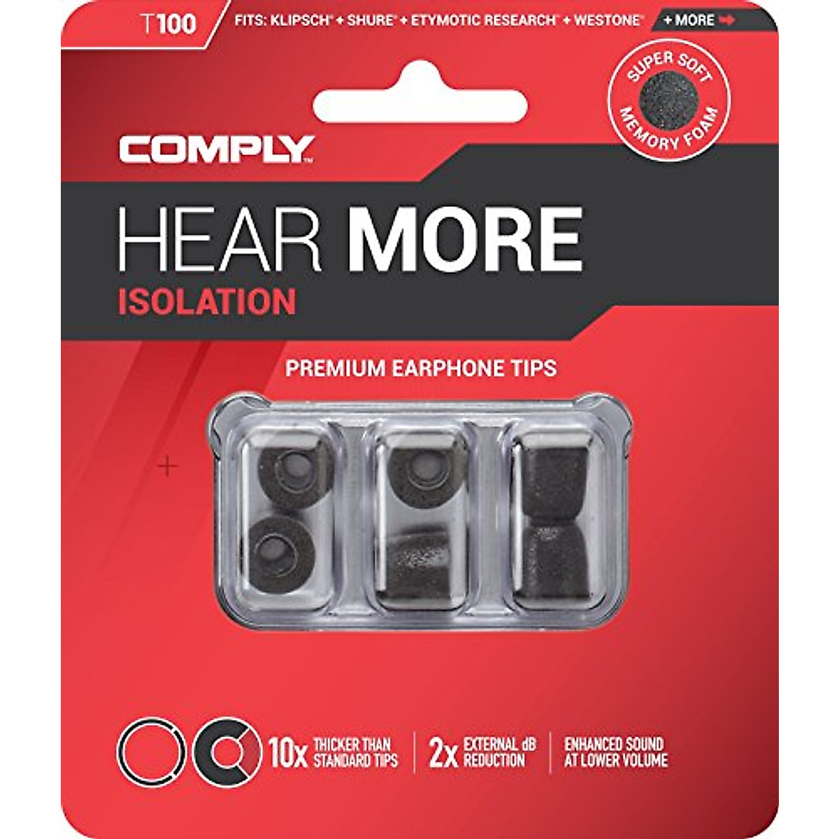 Comply Foam Premium Earphone Tips - Isolation T-100 (Multi-Color, 3-Pairs, S/M/L)